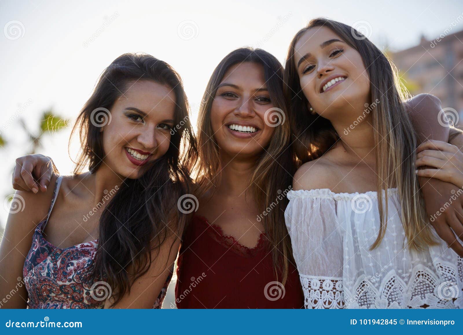 Three Beautiful Women Standing Together Smiling Stock Image - Image of ...