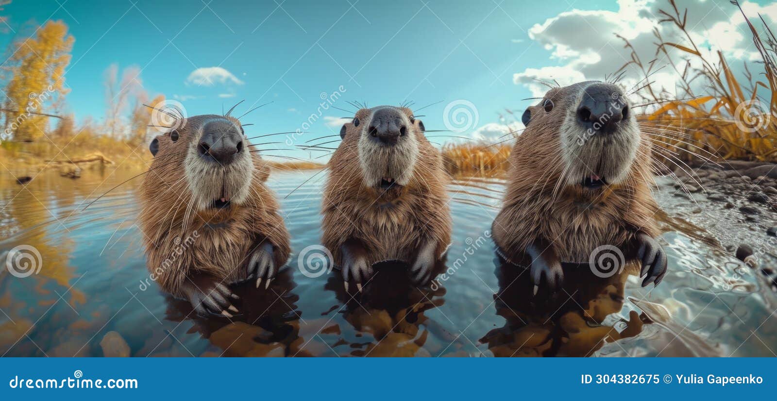 Three Beavers Have a Conversation Near the Water Stock Image - Image of ...