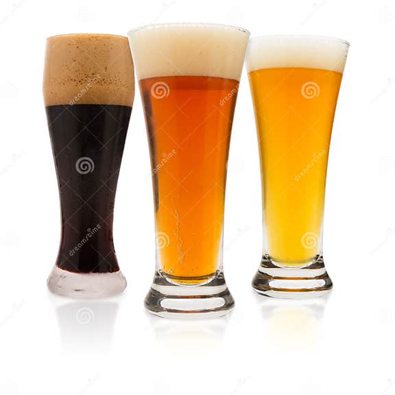 Three Beers on White stock image. Image of dark, beverage - 49232789