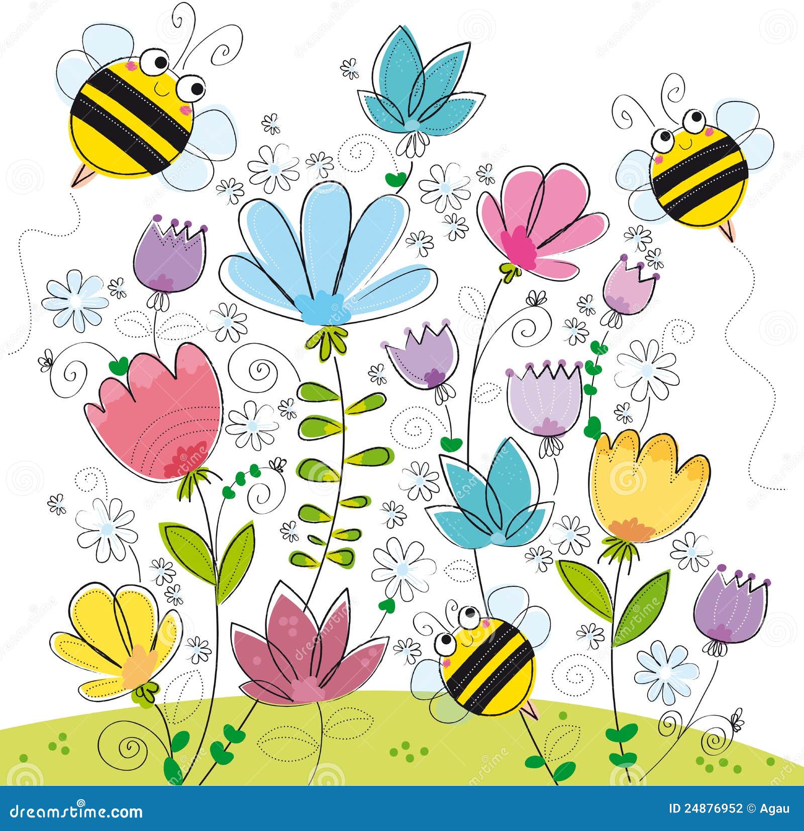 Three bees stock vector. Illustration of garden, field - 24876952