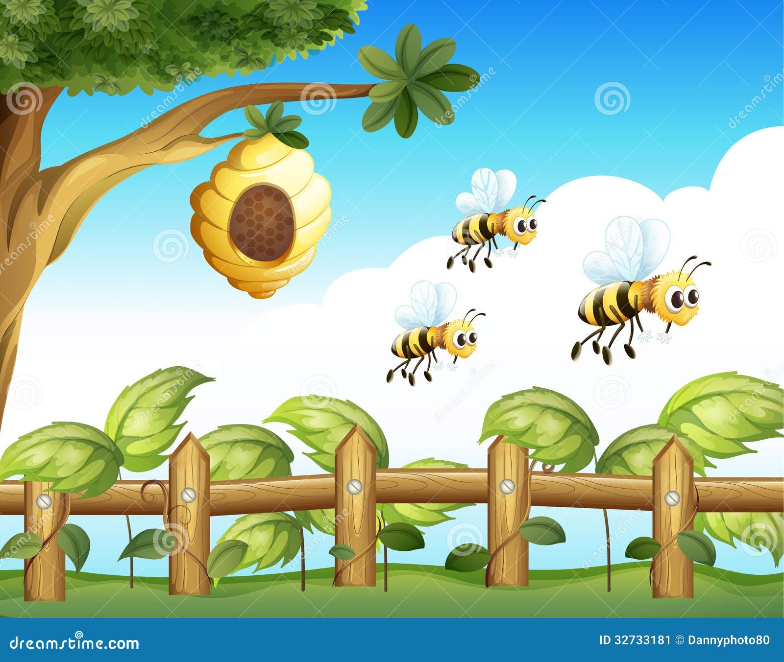 The three bees stock vector. Illustration of green, colorful - 32733181