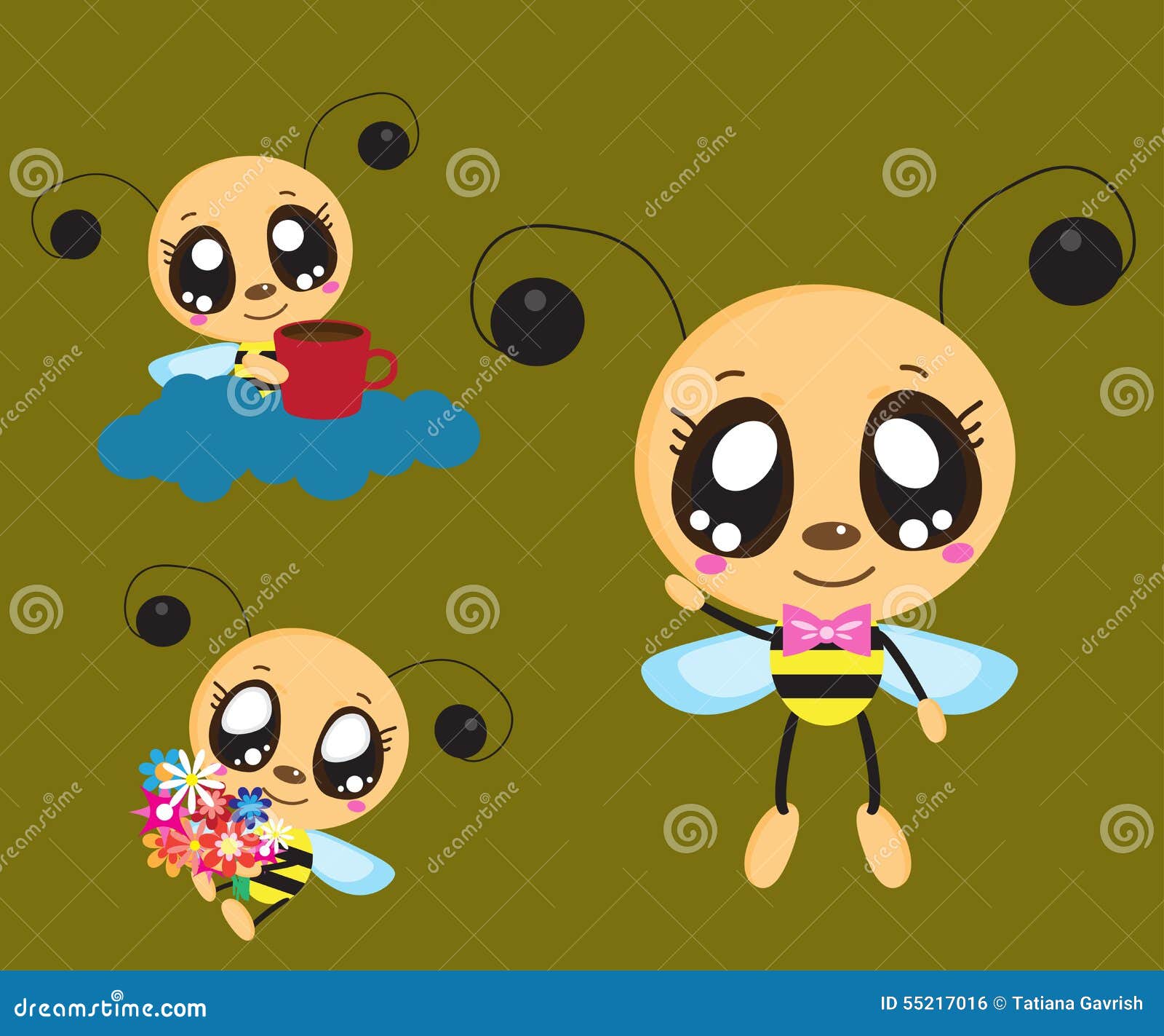 Three bees stock vector. Illustration of awake, design - 55217016