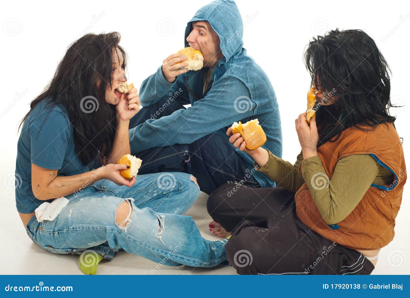 Three Beggars Sharing a Bread Stock Photo - Image of portrait, male ...