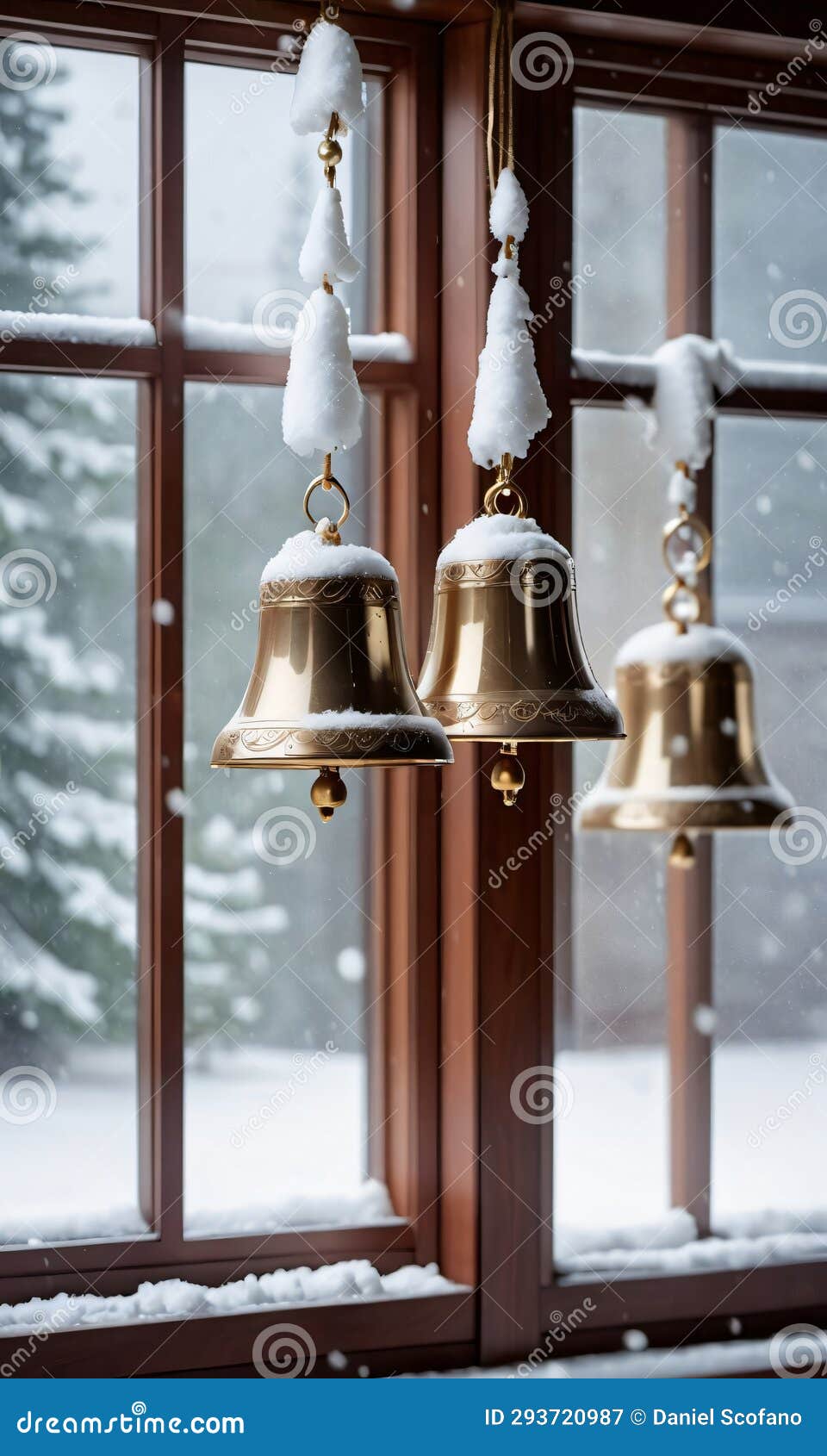 Three Bells Hanging from a Window in the Snow. Generative AI Stock ...