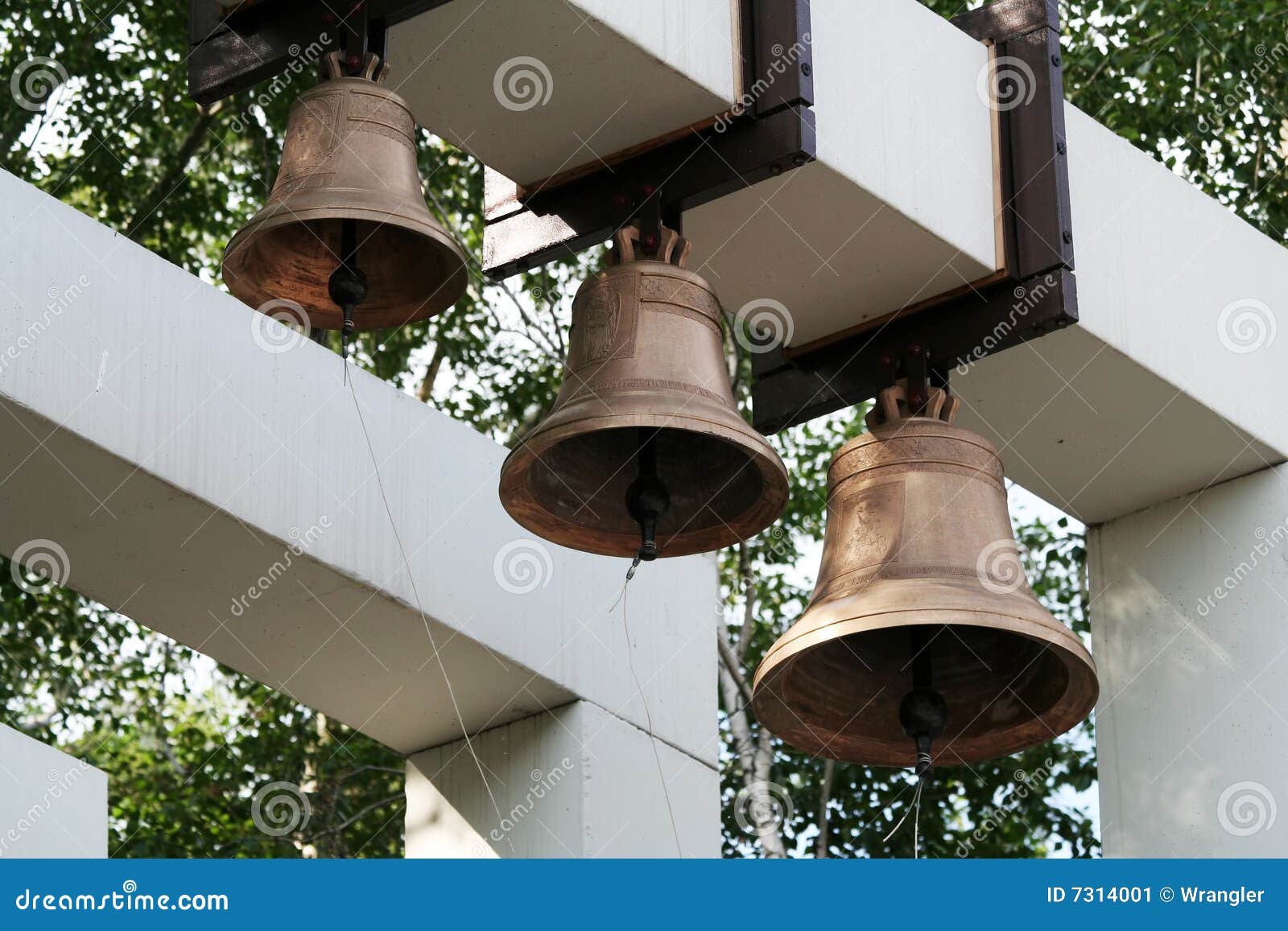 Three bells on a memorial. stock image. Image of text - 7314001