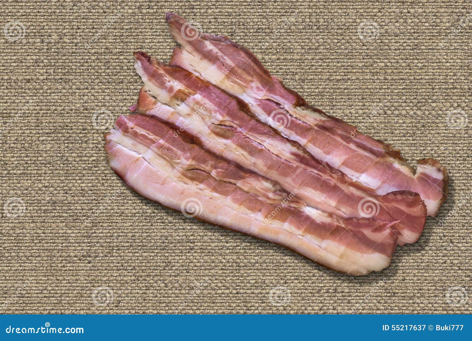 Pork Belly Bacon Rashers Set on Burlap Canvas Coarse Surface Stock ...