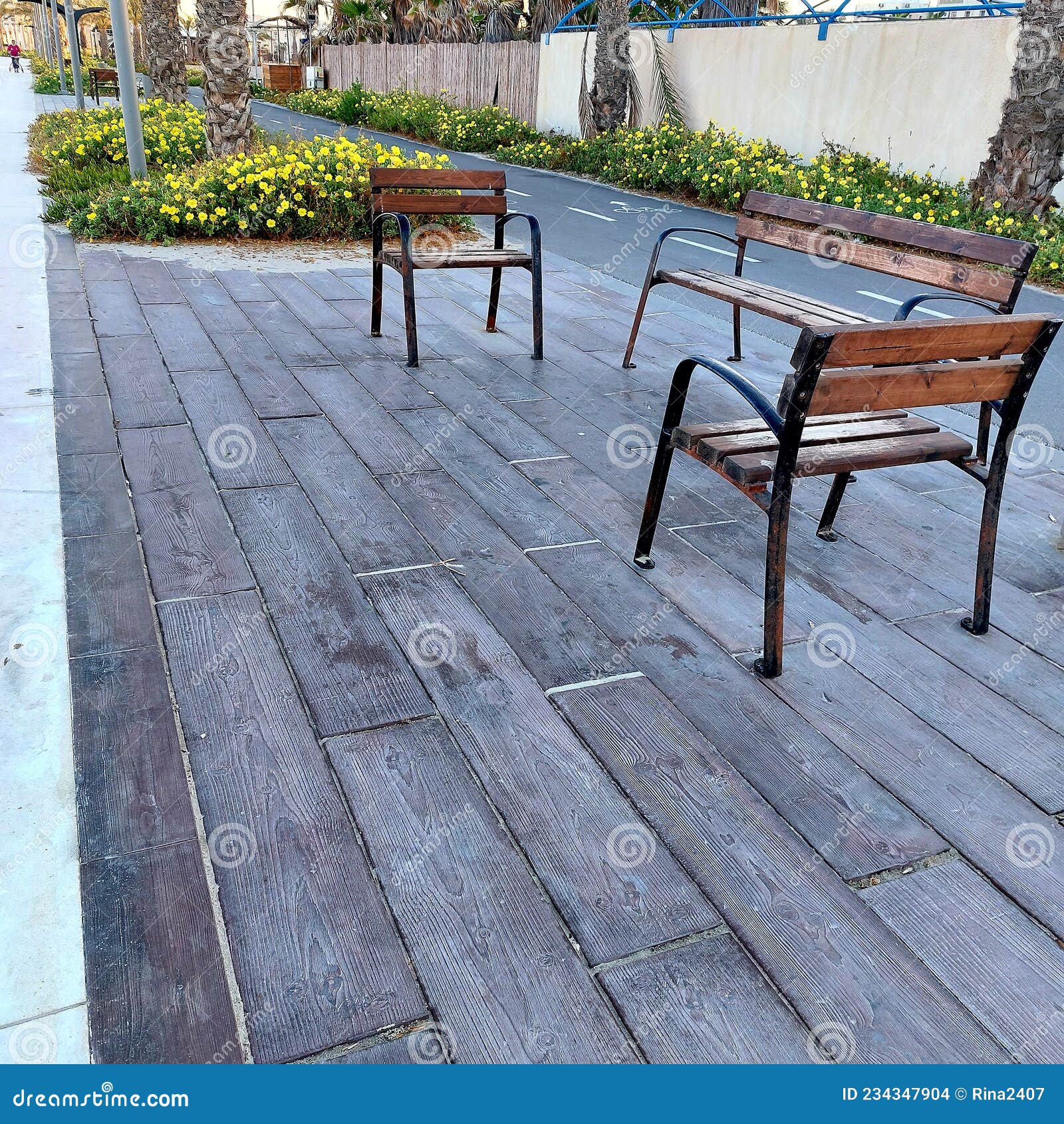 Three Benches on the Boardwalk Stock Photo - Image of boardwalk ...