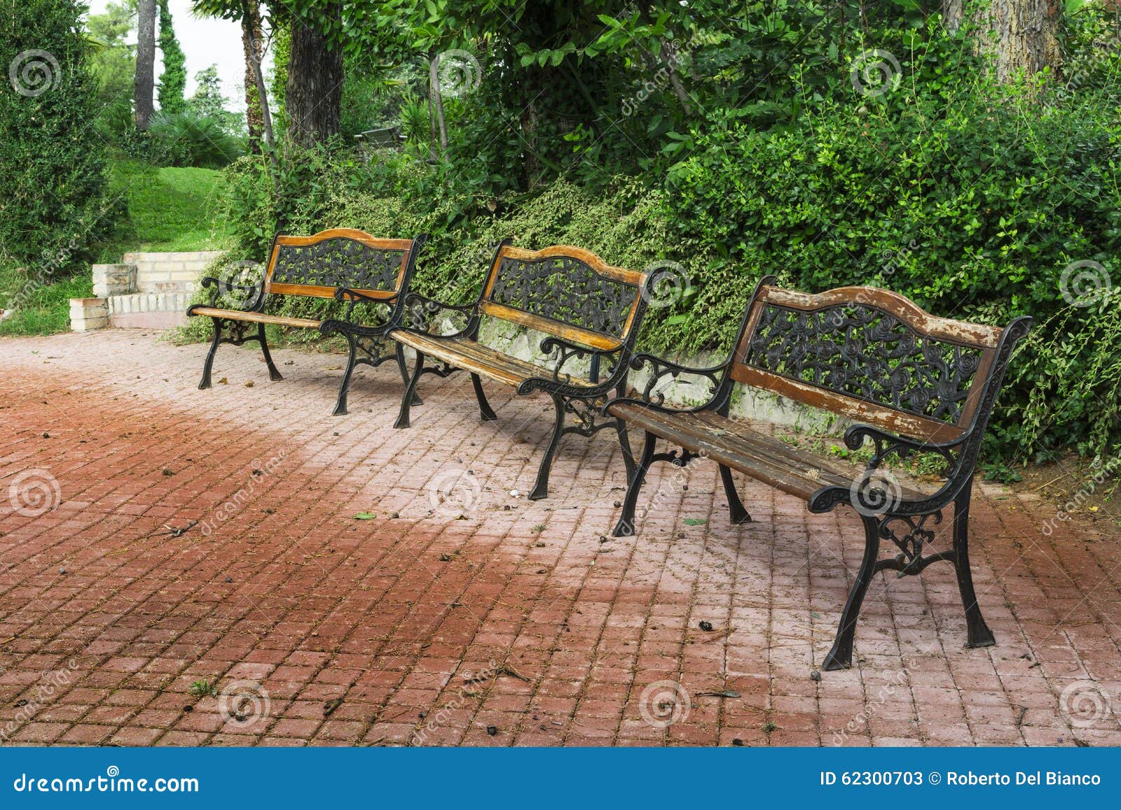Three benches in a park stock image. Image of wooden - 62300703