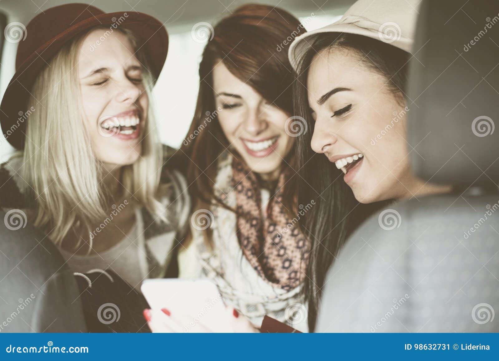 Three Best Friends Riding in the Car. Stock Image - Image of managed ...