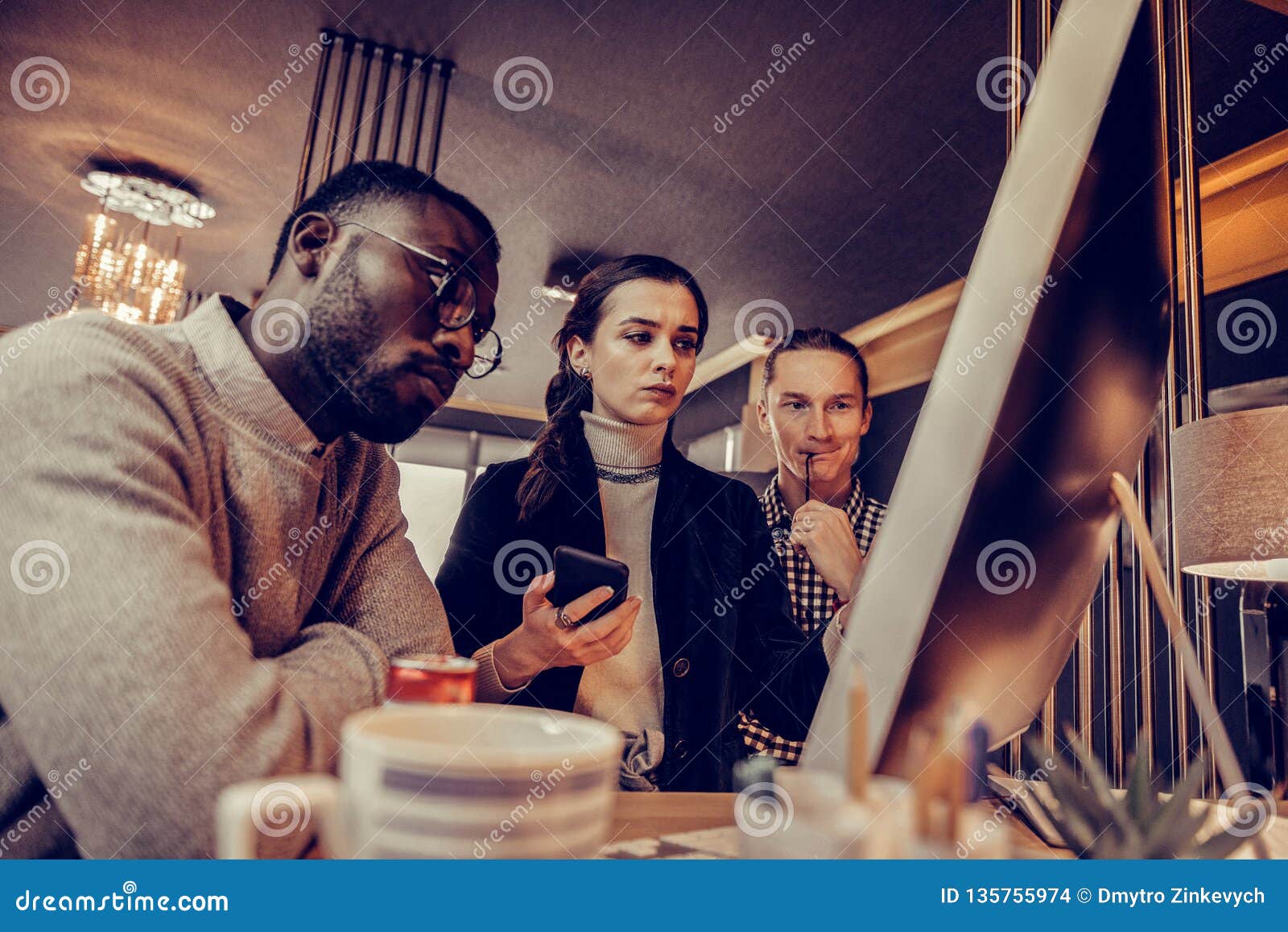 Three Best Friends Working Together at Project Stock Photo - Image of ...