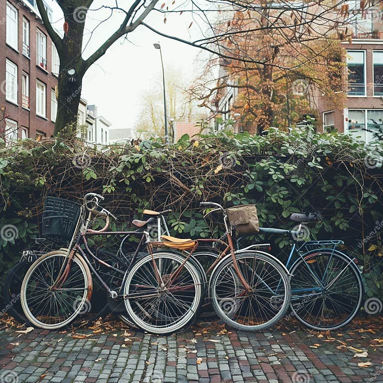 Three Bicycles Neatly Parked Together Stock Illustration - Illustration ...