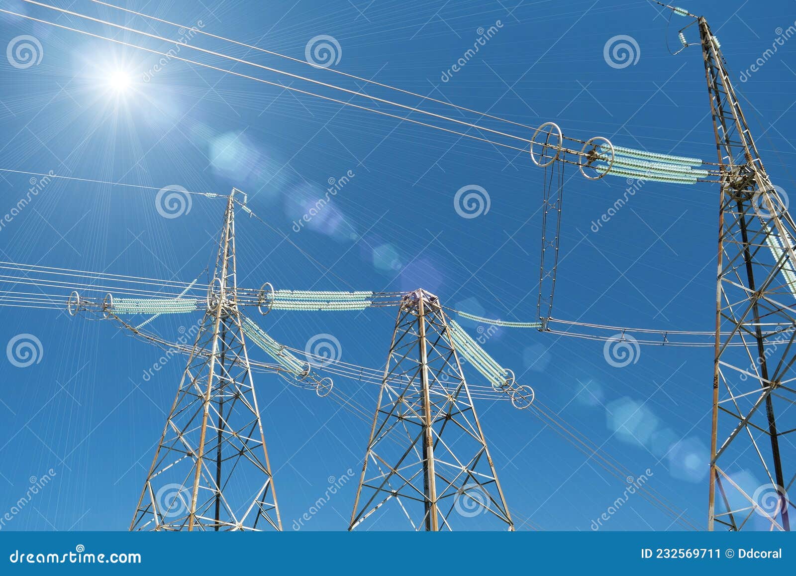 Three Big Electric Power Transmission Towers Stock Image - Image of ...
