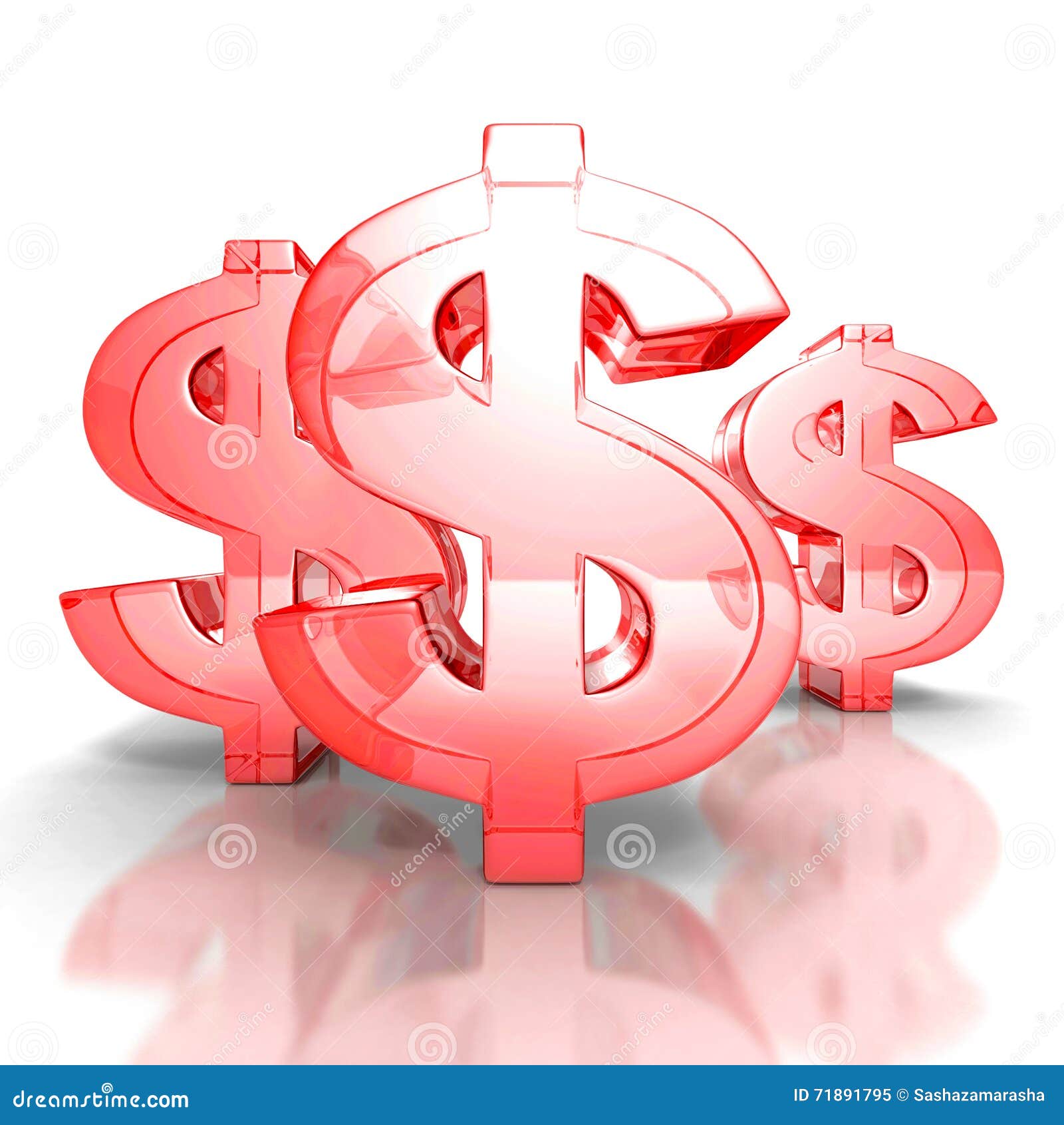 Three Big Glas Red Dollar Currency Symbols on White Background Stock ...