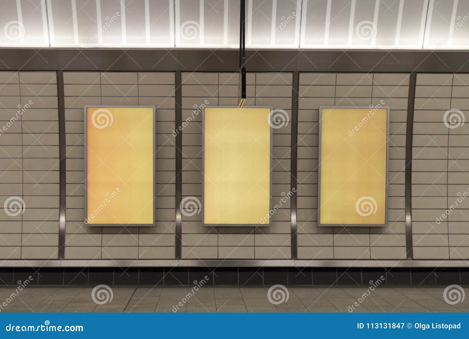 Three Big Vertical Poster on Metro Station Stock Image - Image of board ...