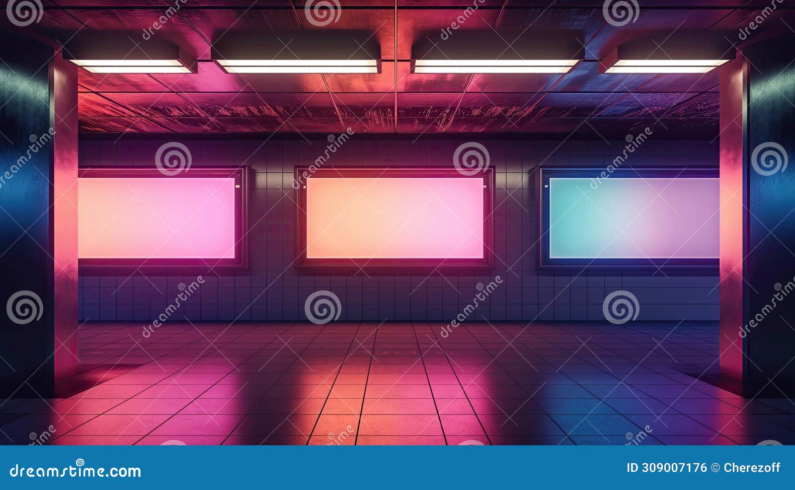 Three Billboards on Underground Wall Stock Photo - Image of poster ...