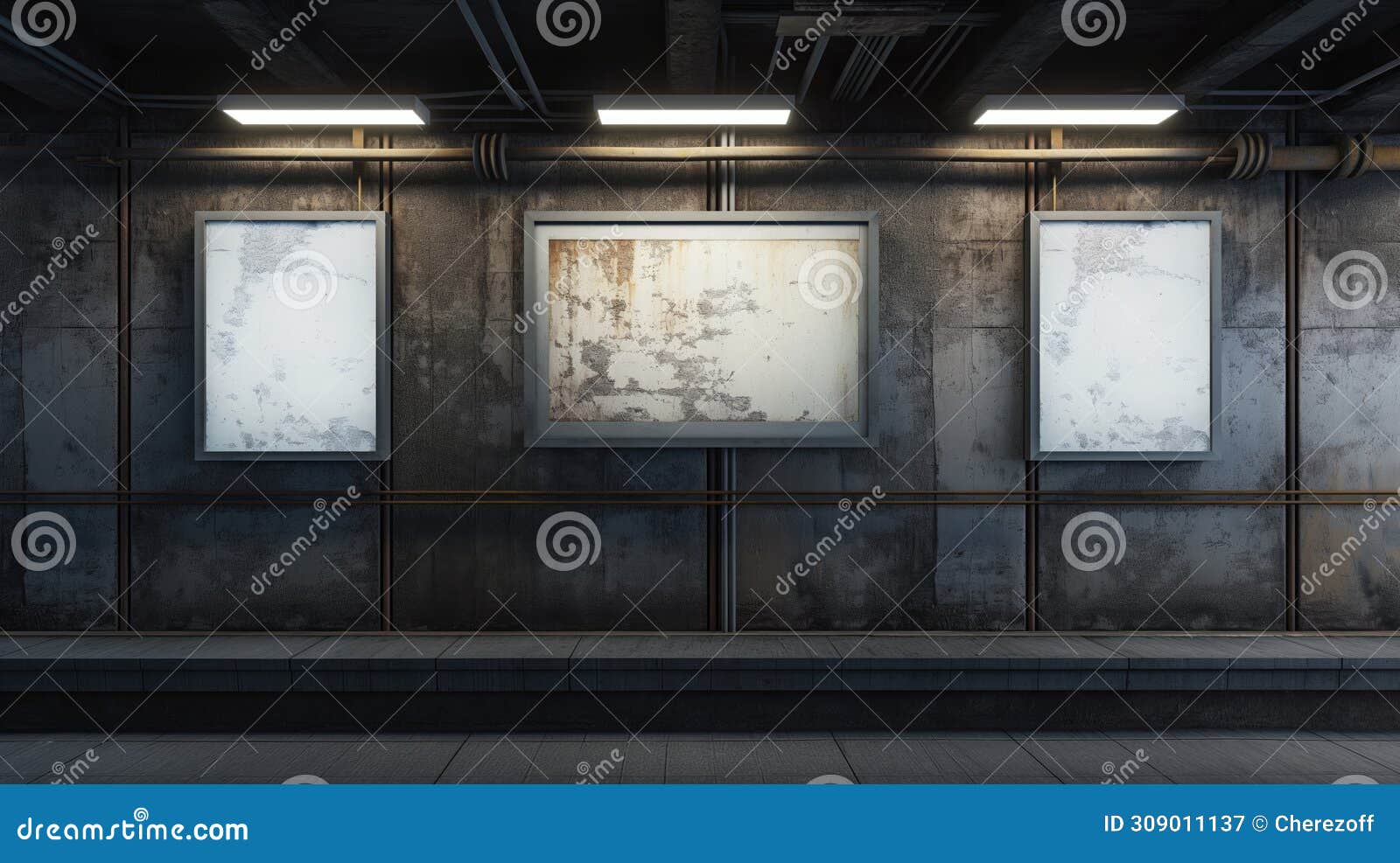 Three Billboards on Underground Wall Stock Image - Image of subway ...