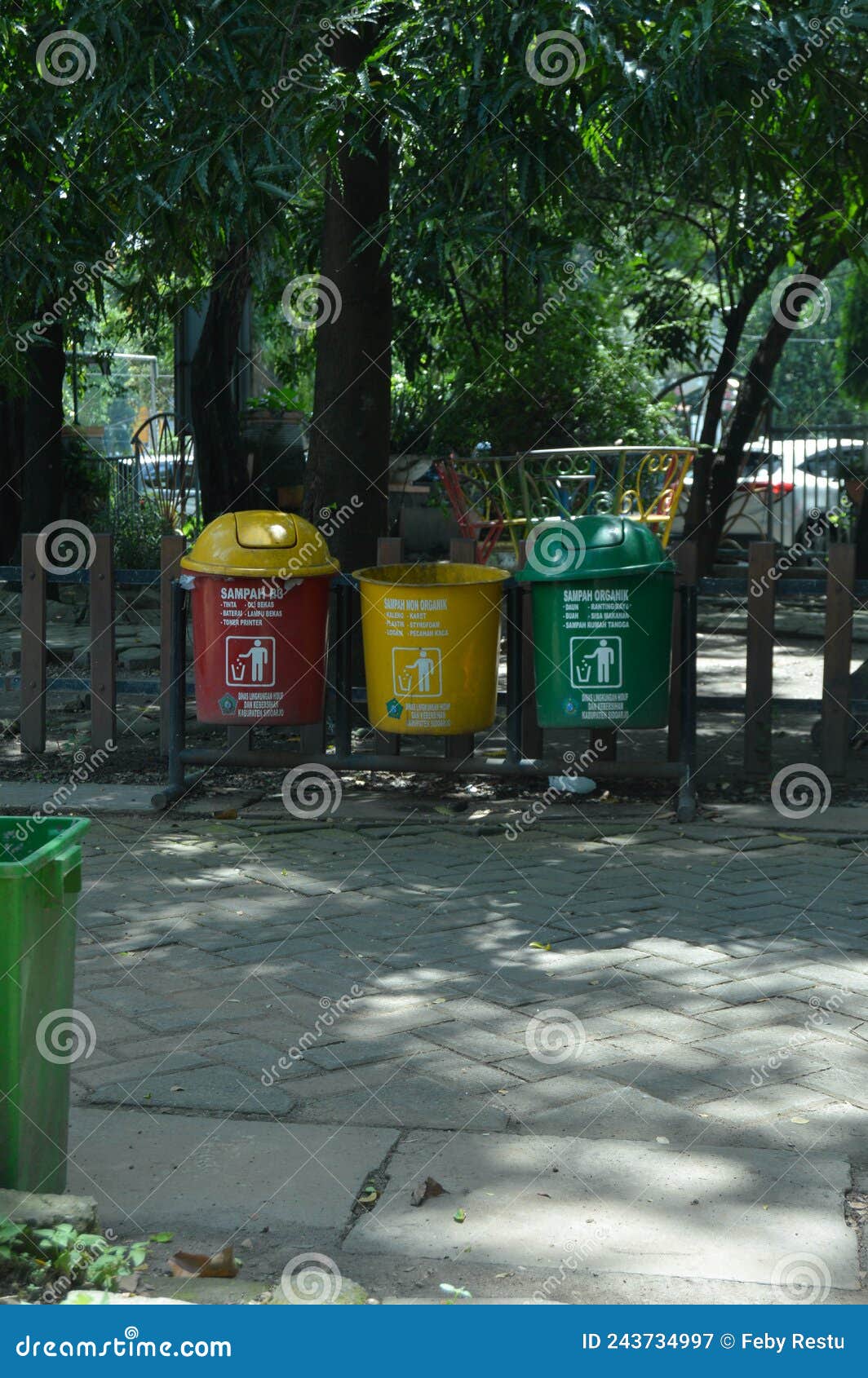 Three Bins with Three Different Colors for Different Types of Trash ...