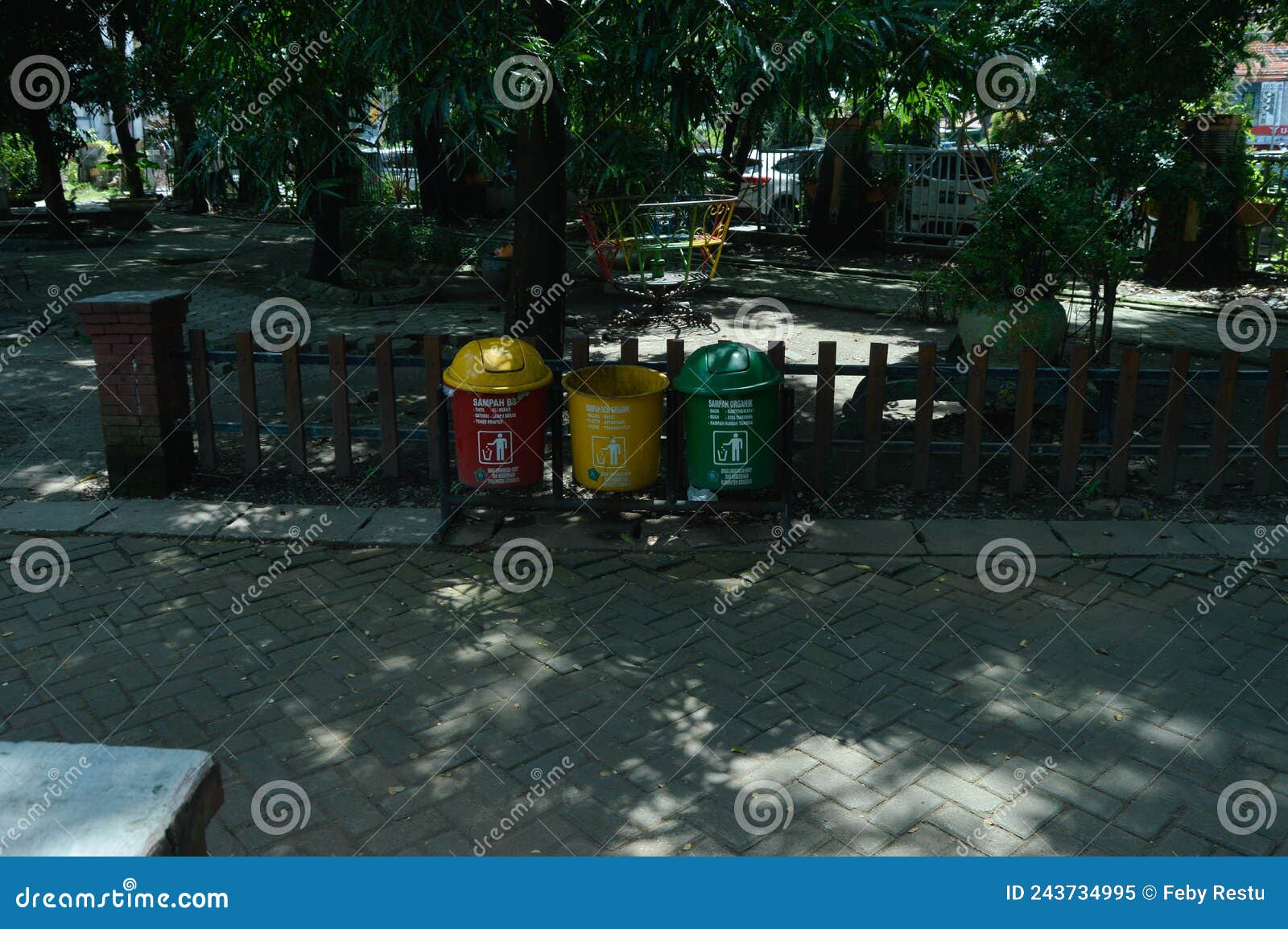 Three Bins with Three Different Colors for Different Types of Trash ...