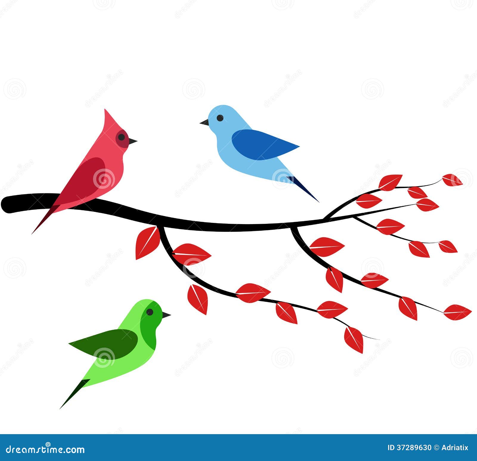 Three birds branch stock vector. Illustration of branch - 37289630