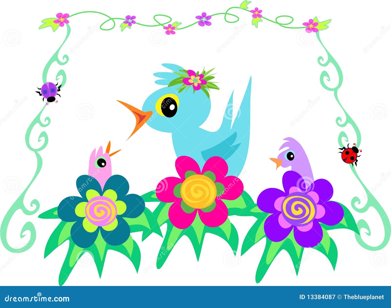 Three Birds in a Floral Frame Stock Vector - Illustration of bird ...