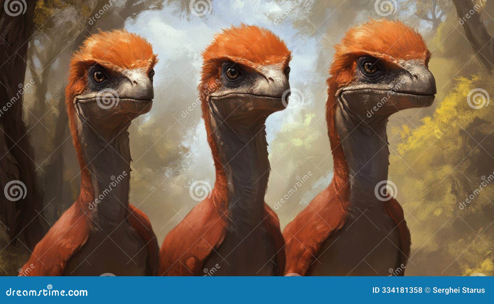 Three Birds with Orange Beaks are Standing in a Forest, AI Stock Photo ...