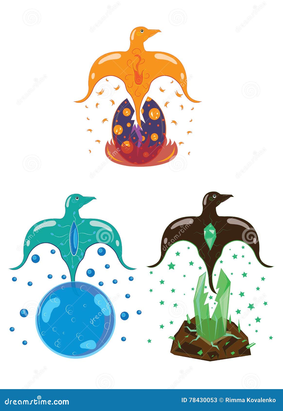 Three Birds of a Phoenix of Different Elements Stock Vector ...