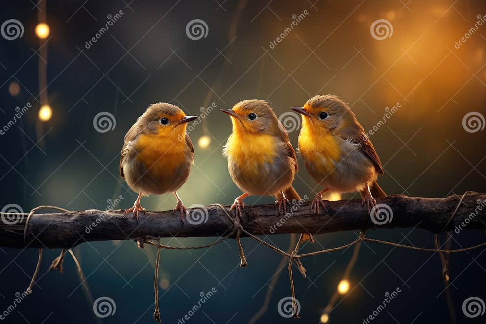 Three Birds Sitting on Branch Stock Image - Image of colored, feather ...