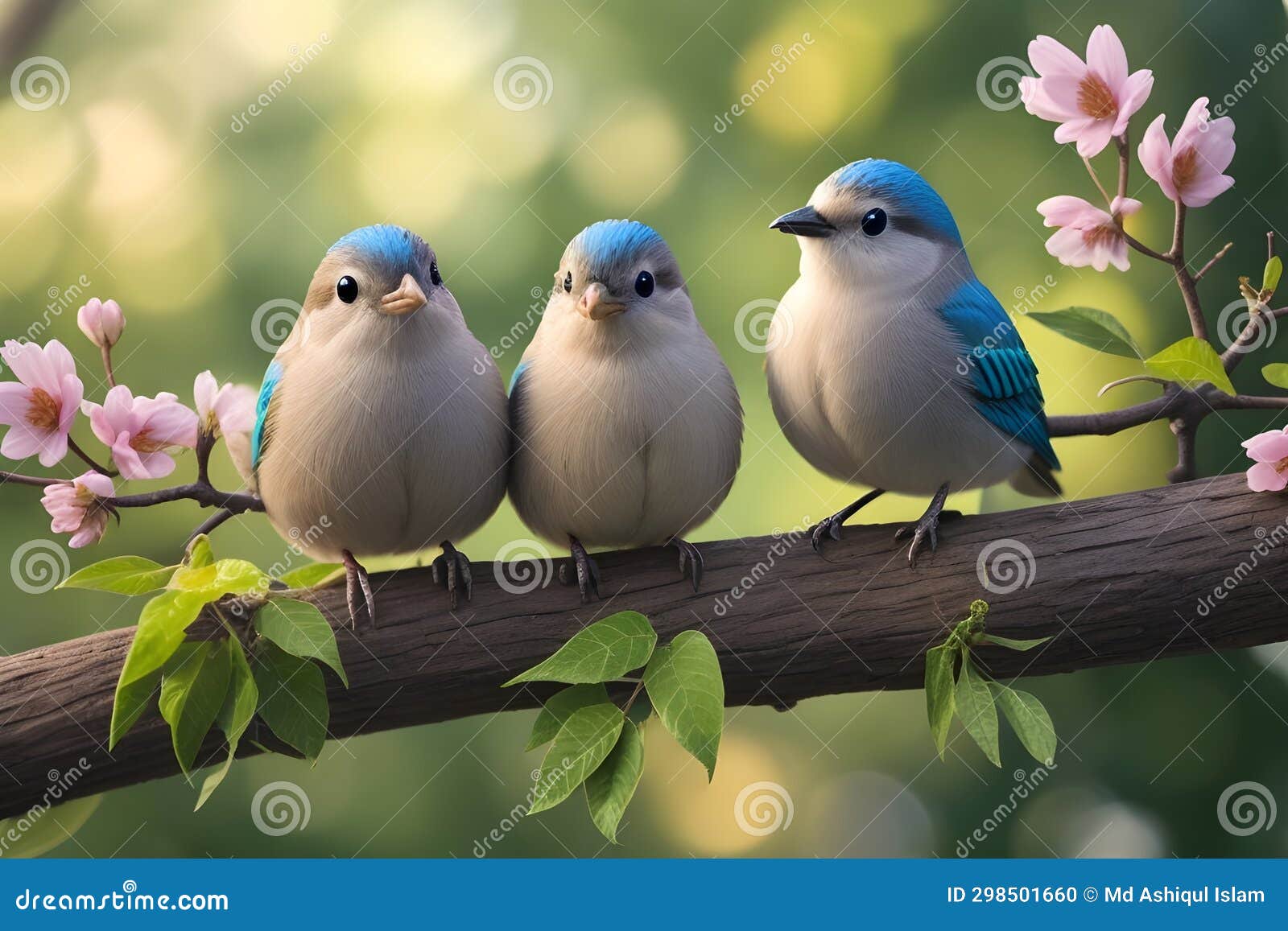 Three Birds Sitting on a Branch Stock Illustration - Illustration of ...
