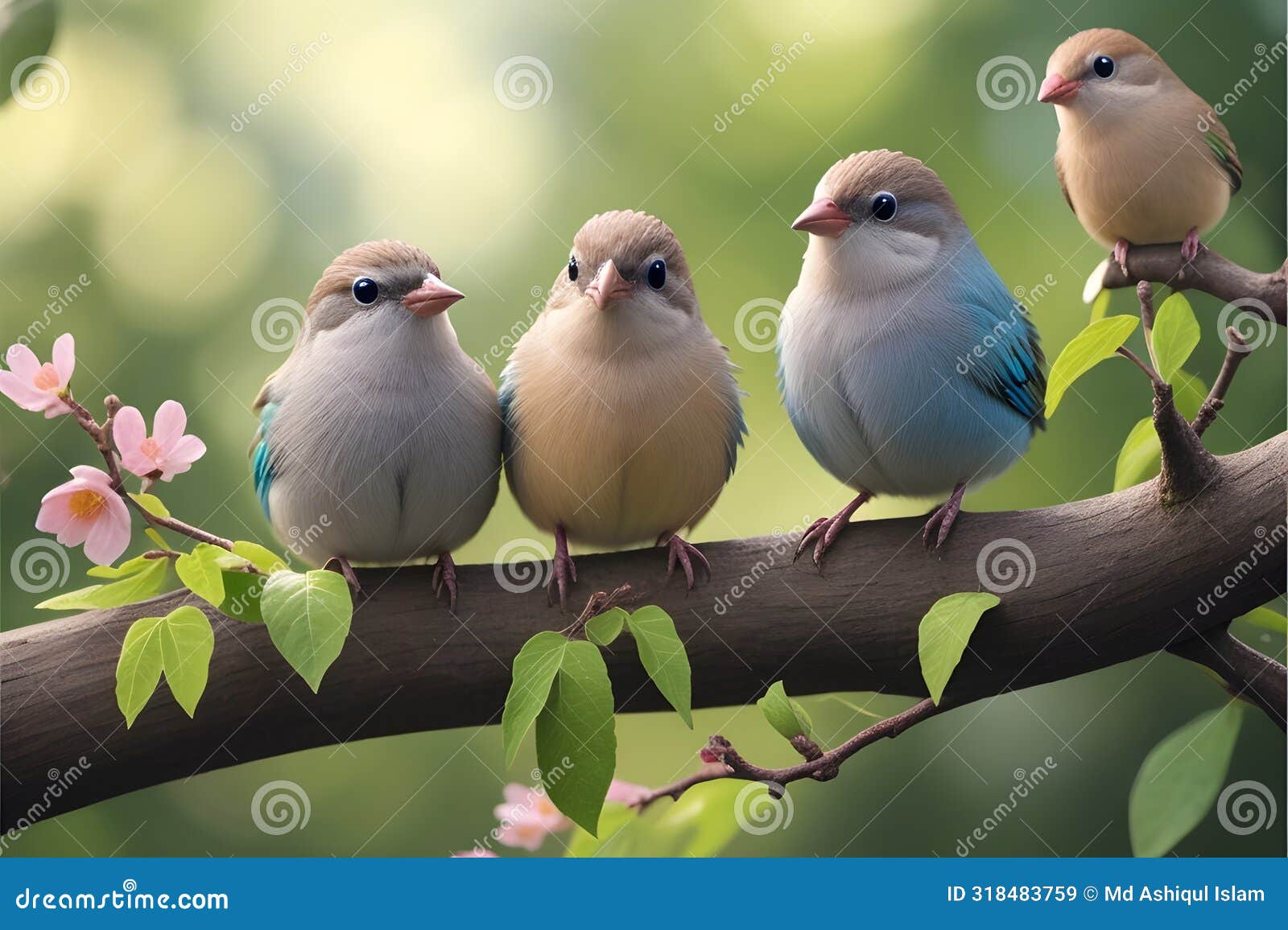 Three Birds are Sitting on a Branch with One of Them Has a Blue and ...