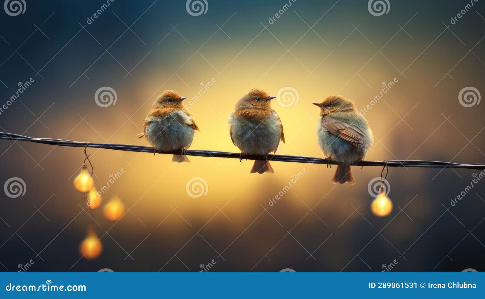 Three Birds Sitting on Wire Stock Illustration - Illustration of ...