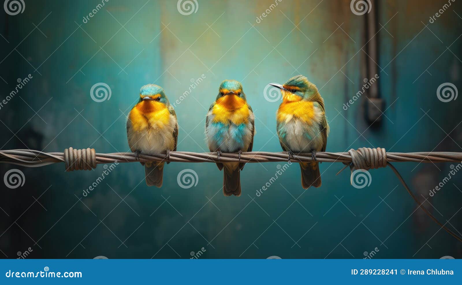 Three Birds Sitting on Wire Stock Illustration - Illustration of green ...