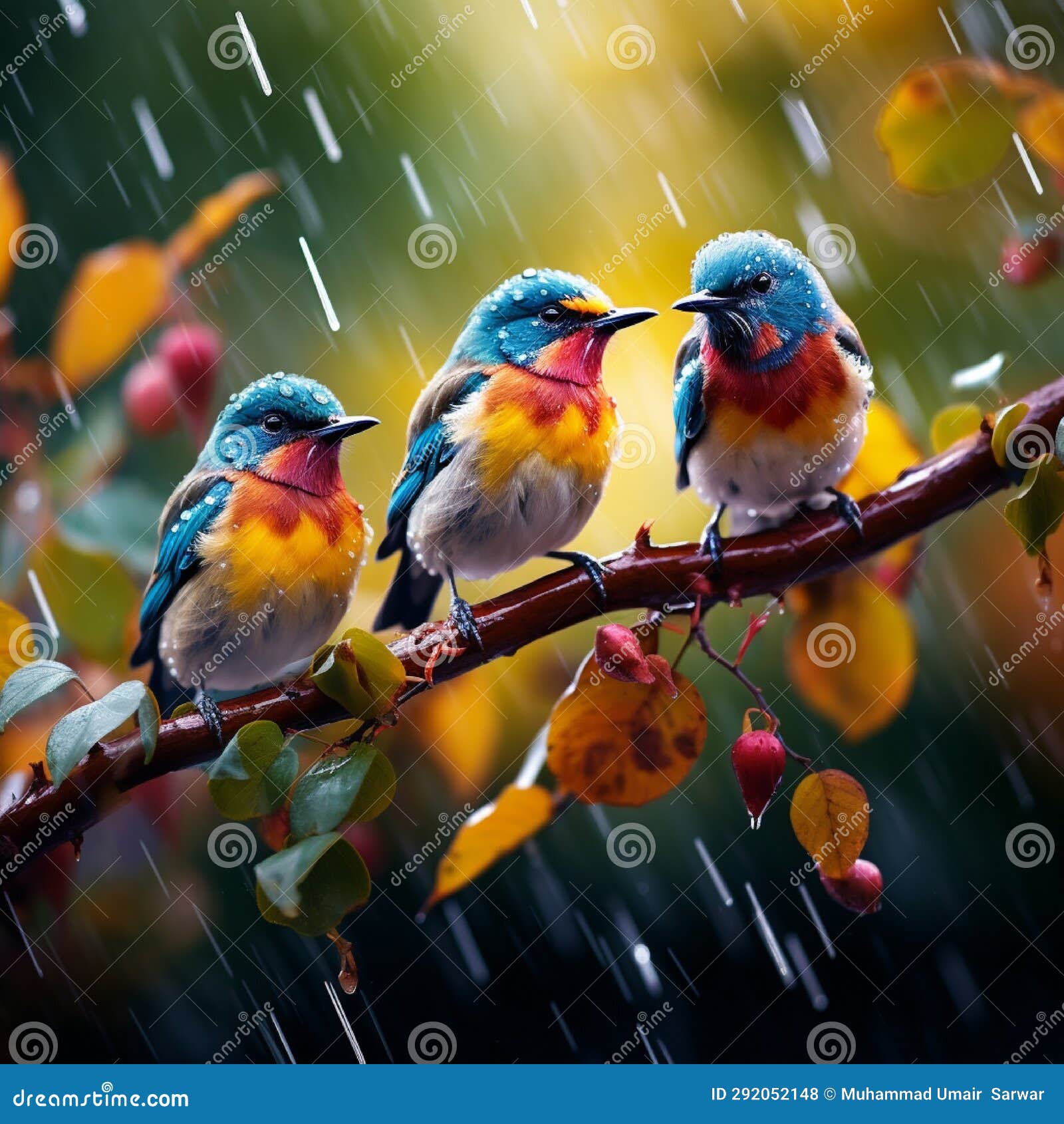 Three Birds on Tree Branch Generated by AI Tool Stock Illustration ...