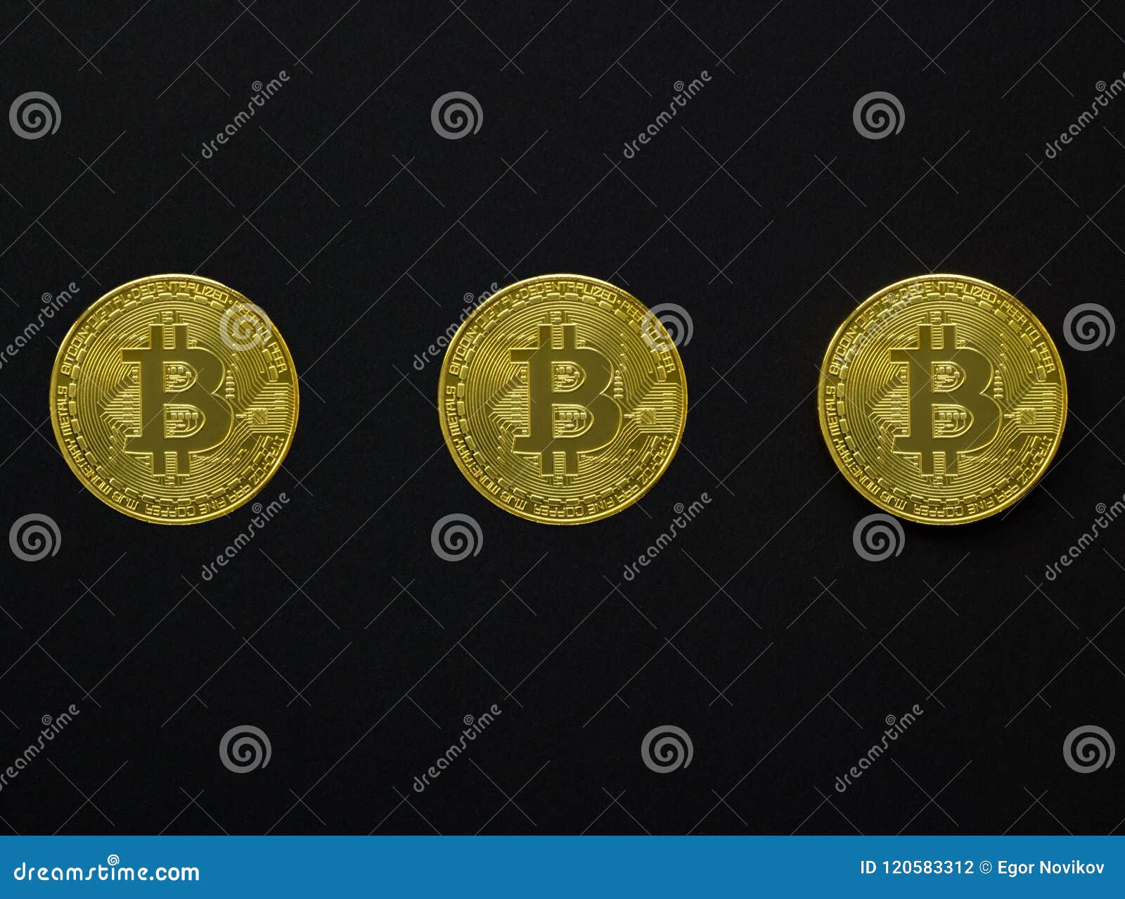 Three Bitcoins on a Dark Background, Wallpaper or Texture Stock Photo ...