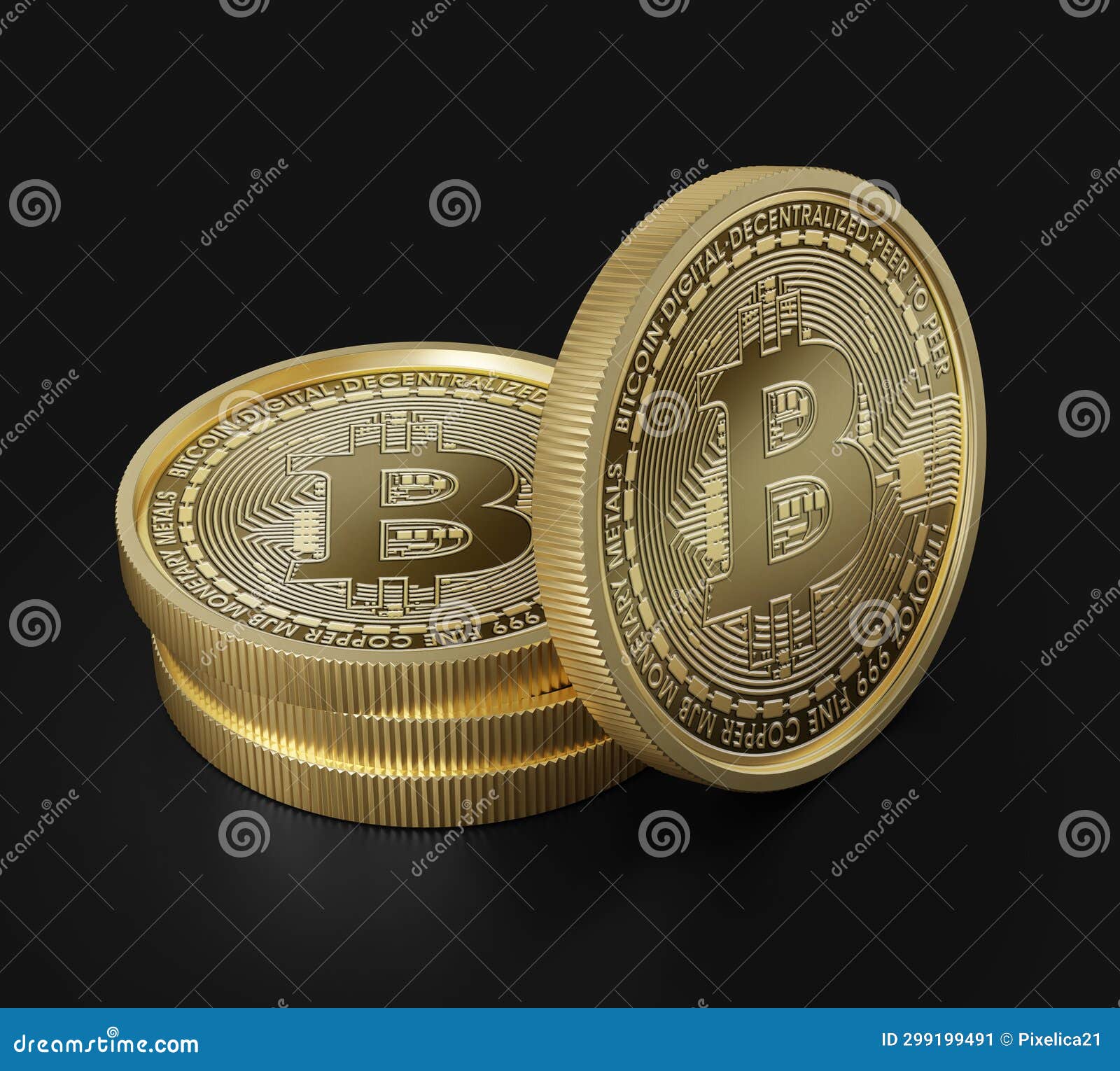 Three Bitcoins on Top of Each Other, Mockup Template, Banking Concept ...