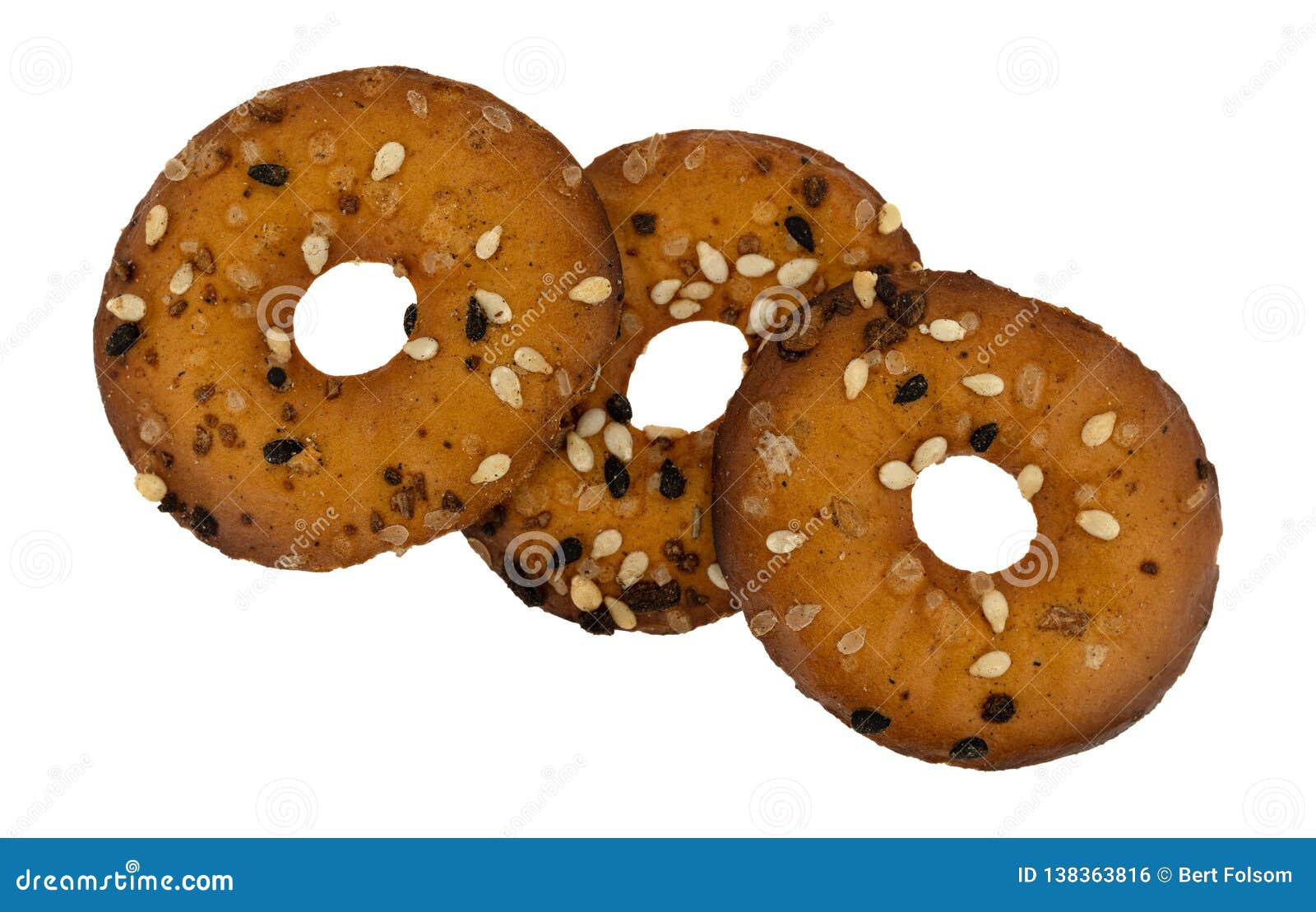 Three Bite Size Bagel Chip with Seeds on a White Background Stock Photo ...