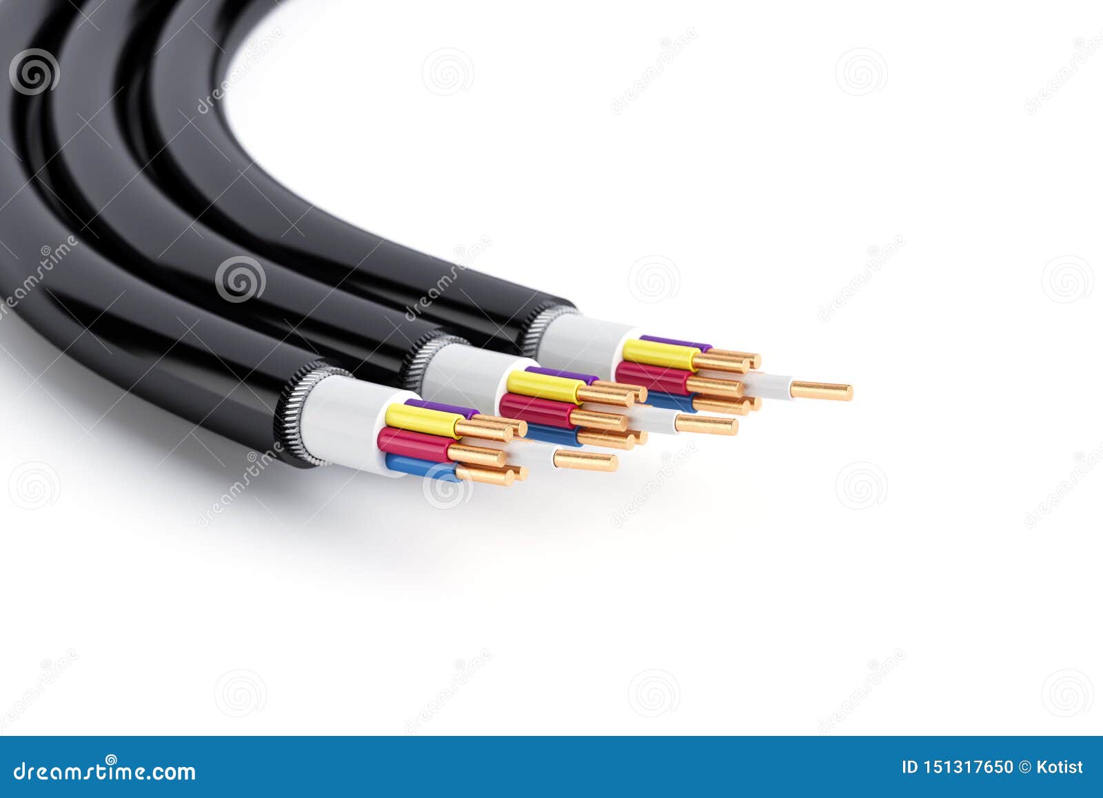 Three Black Cables Isolated Stock Illustration - Illustration of close ...