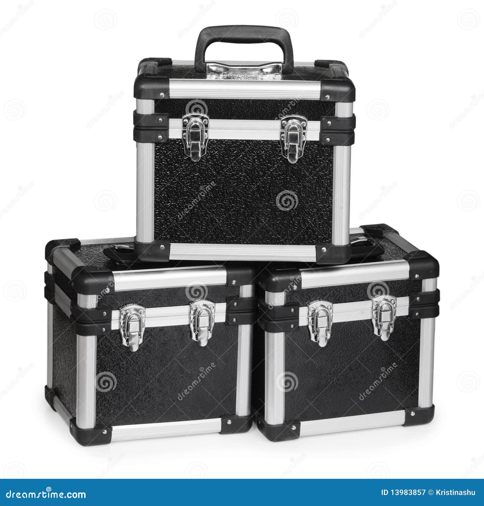 Three black cases stock image. Image of hardware, steel - 13983857