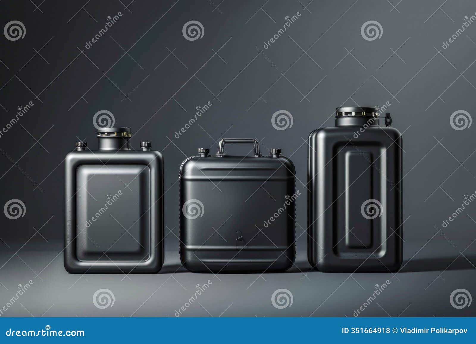 Three Black Containers Lined Up Together Stock Photo - Image of black ...