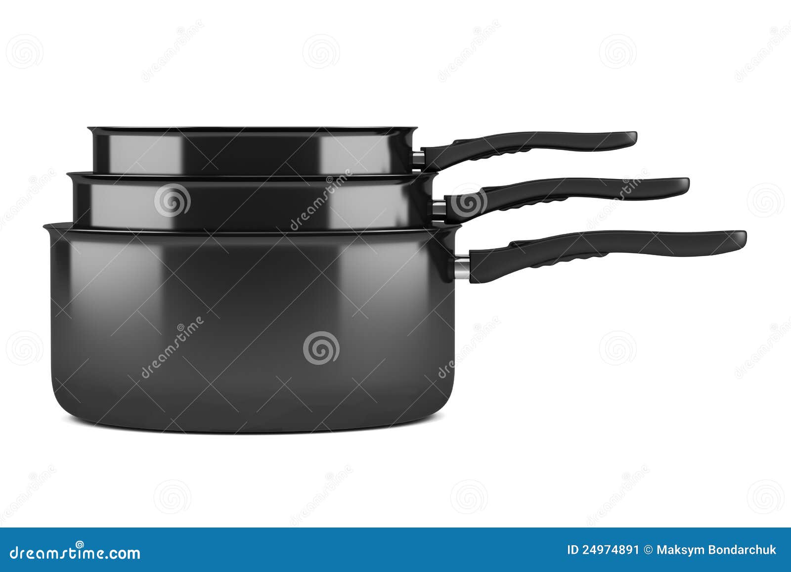Three Black Cooking Pots Isolated on White Stock Illustration ...