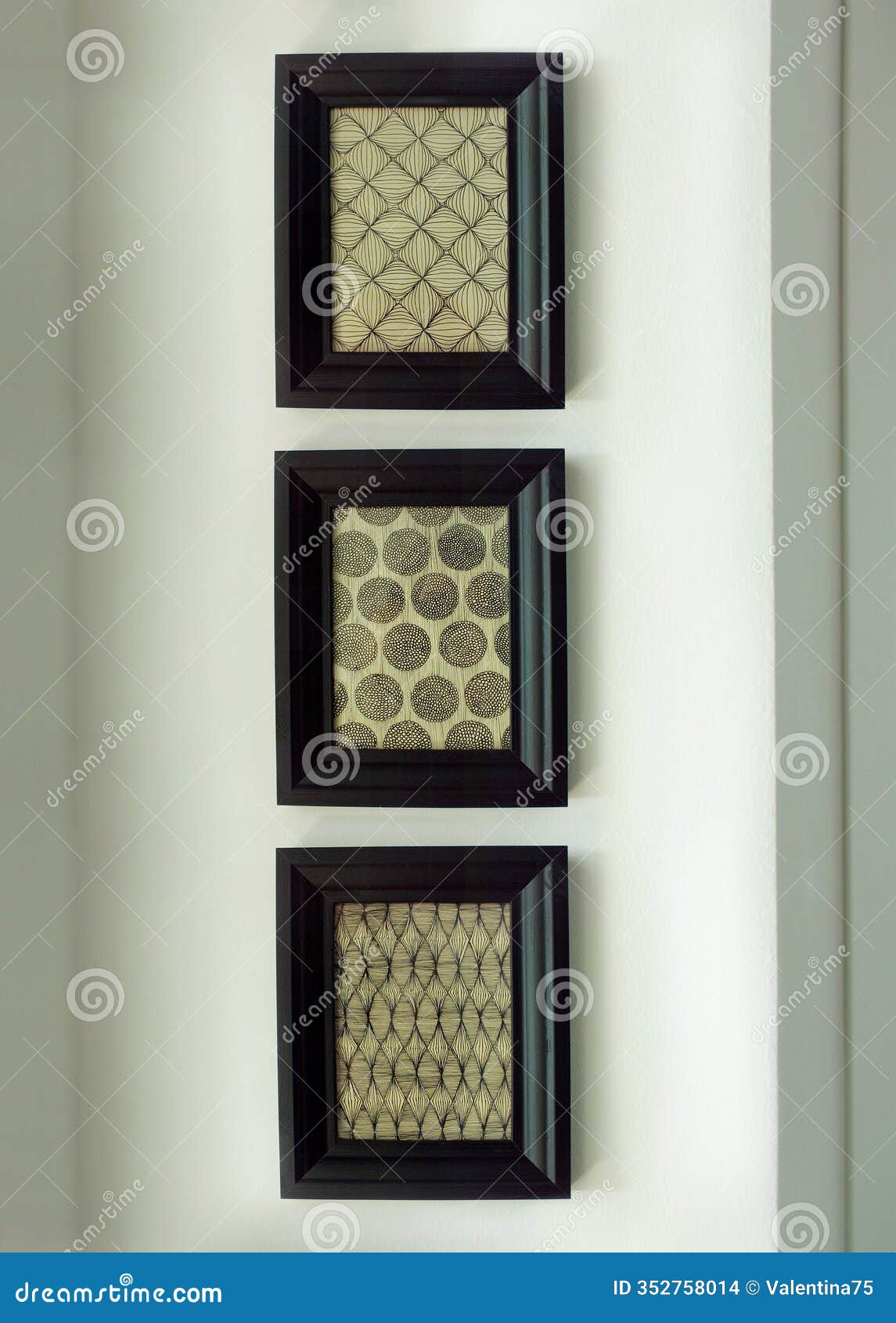 Three Black Frames with Ink Graphic Drawing Inside Stock Photo - Image ...