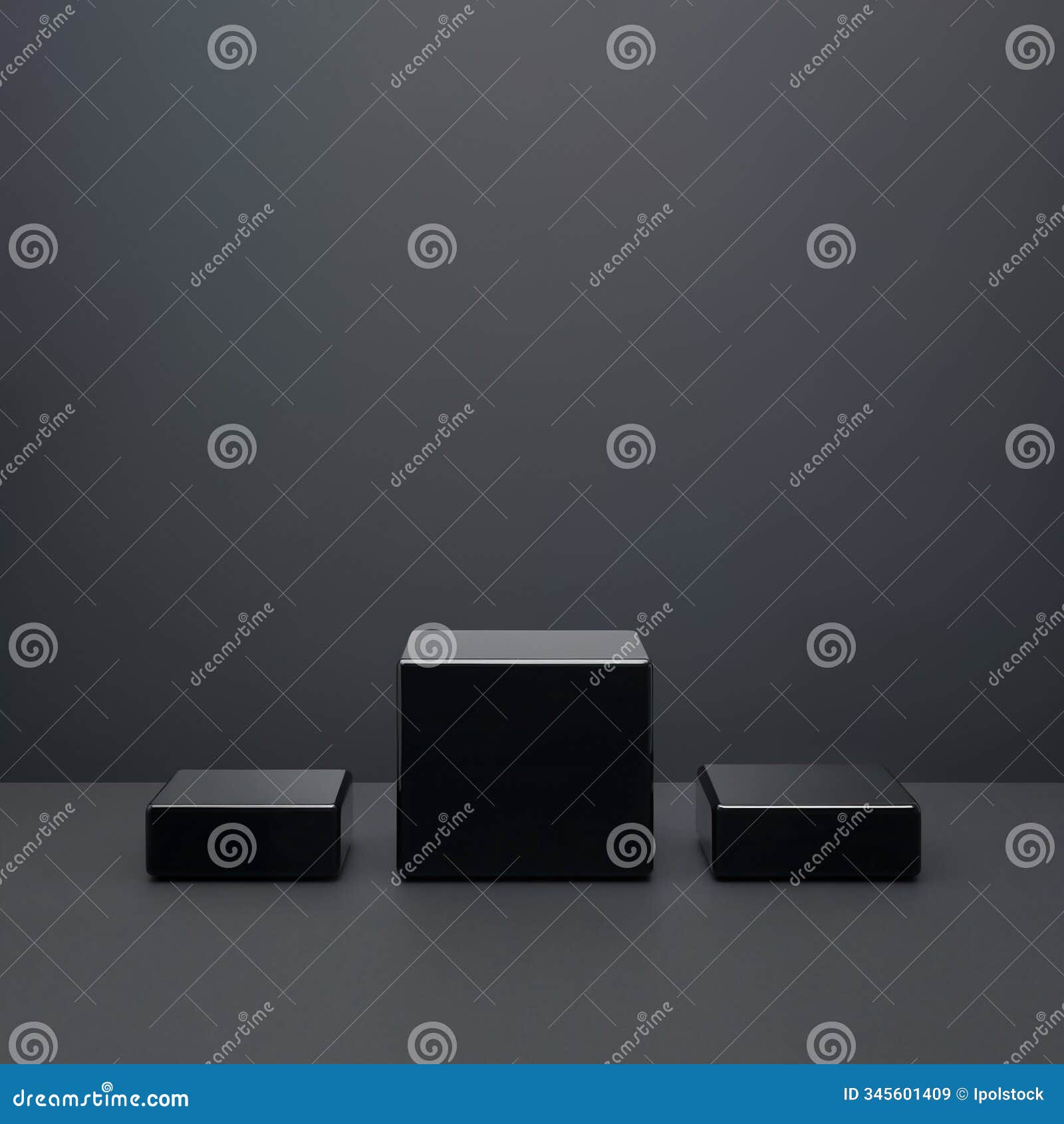 Three Black Geometric Cube Pedestals in Dark Studio Setting. Premium ...