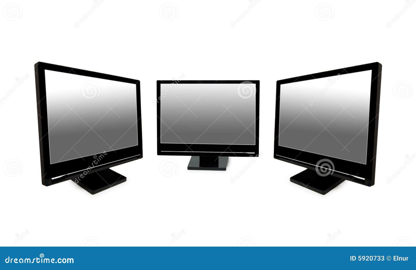 Three Black Lcd Monitors Isolated on the White Stock Image - Image of ...