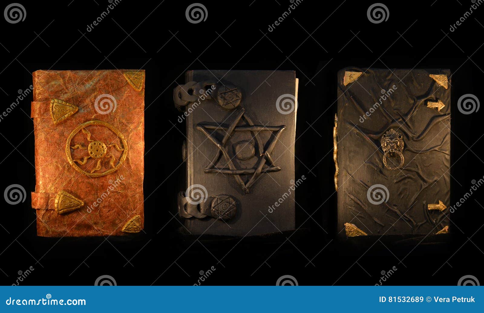 Three Black Magic Books in the Darkness Stock Image - Image of ...