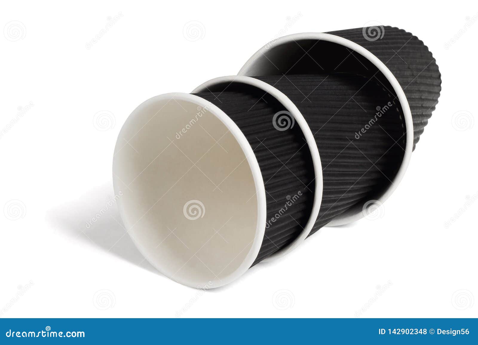 Three Black Paper Cups stock photo. Image of lying, takeaway - 142902348
