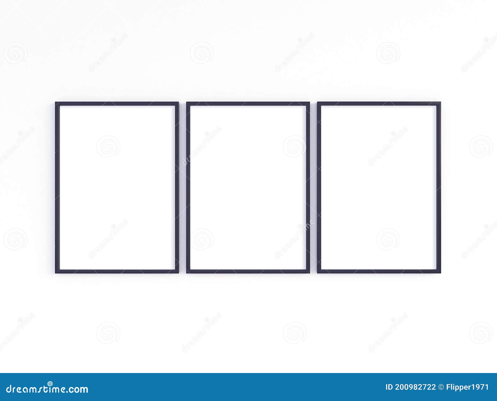 Three A4 Black Photo Frames with Vertical Orientation. 3D Illustration ...