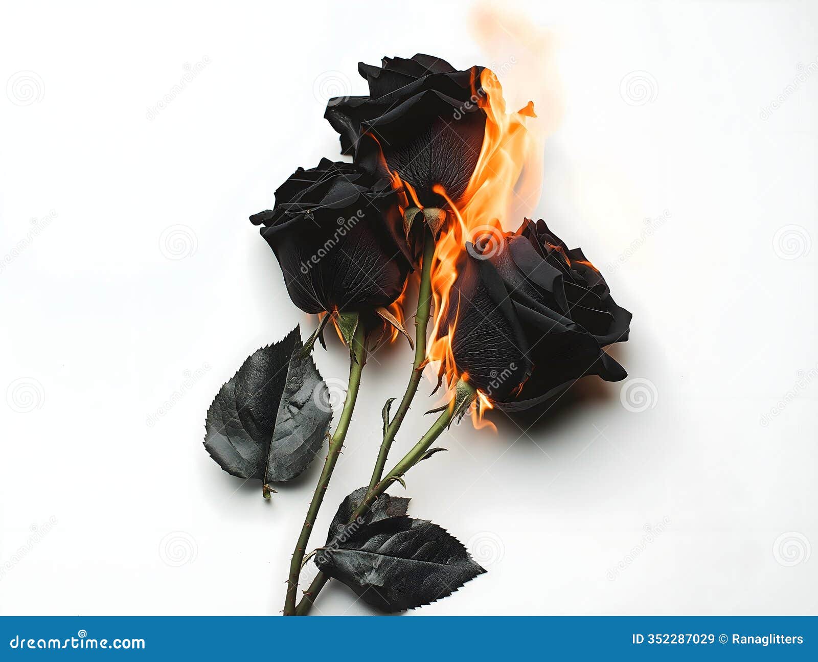 A Bouquet of Black Roses on Fire Against a Stark White Background ...