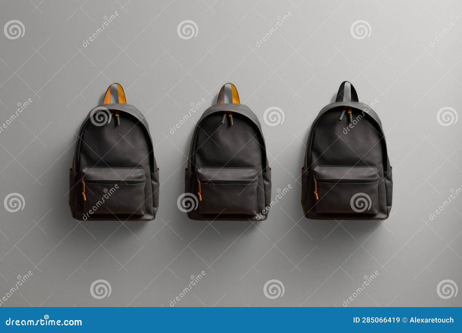 Three Black School Backpacks on a Gray Background Stock Illustration ...