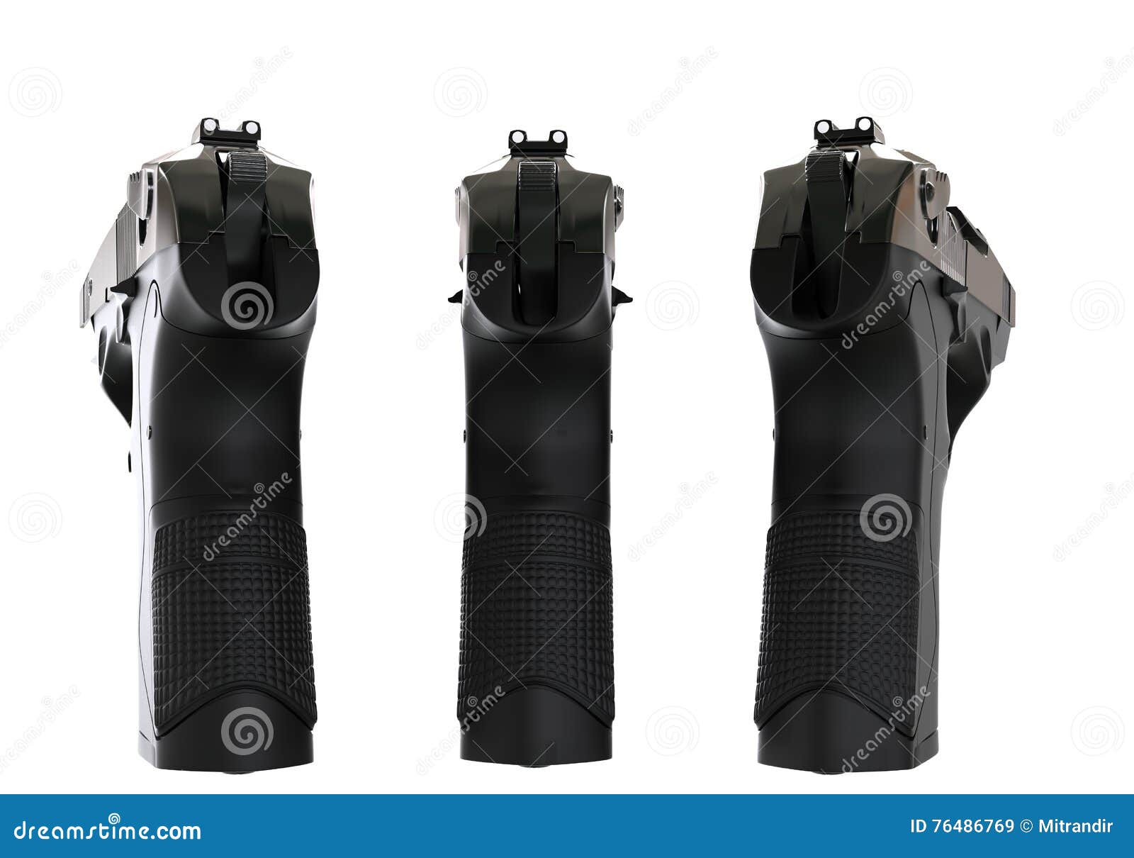 Three Black Semi Automatic Pistols - Back View Stock Image - Image of ...