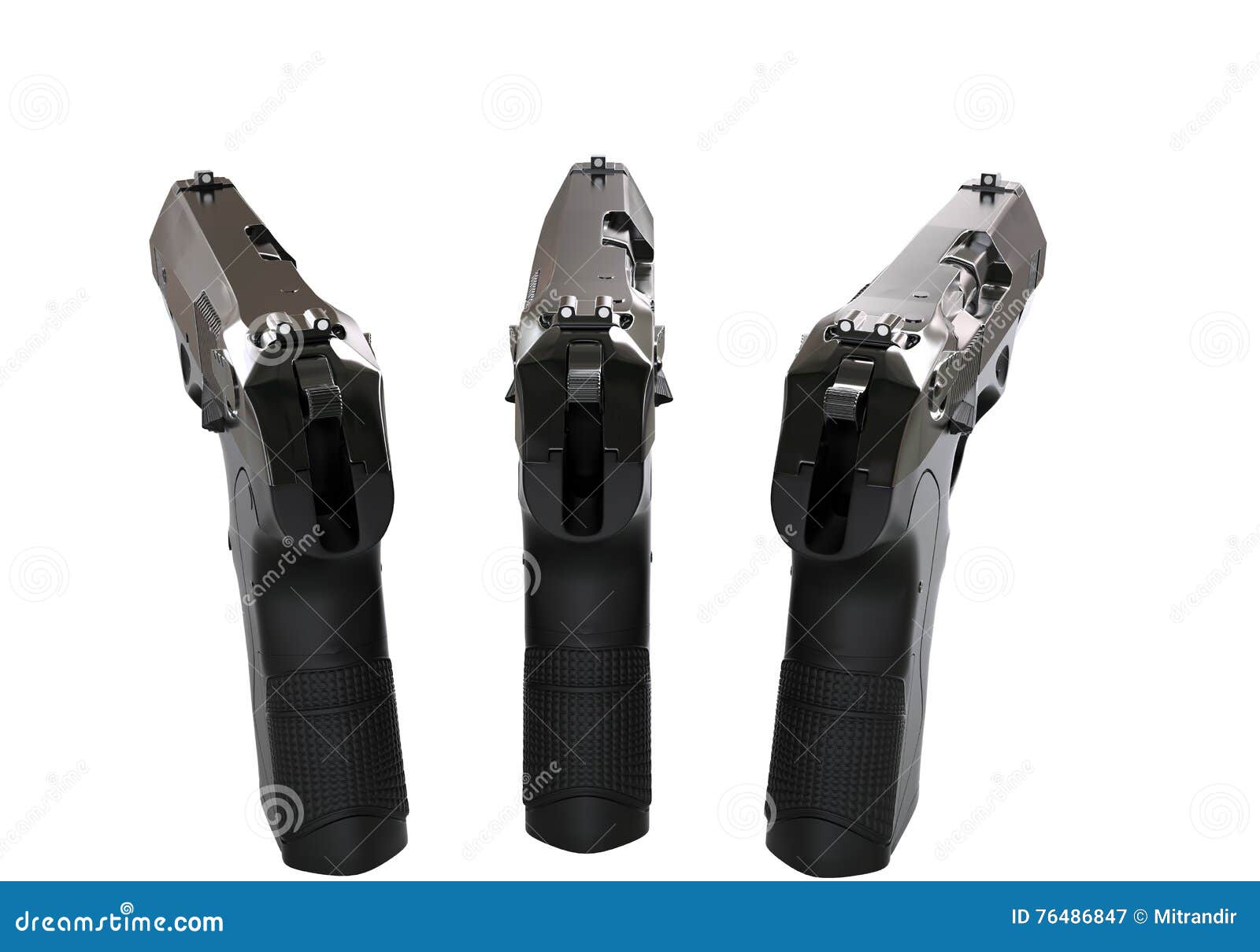 Three Black Semi Automatic Pistols - Top Back View Stock Photo ...