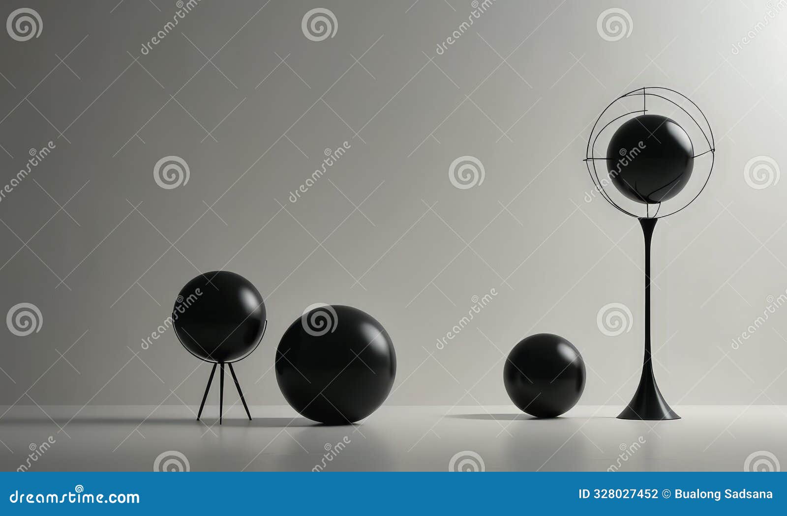 Three Black Spherical Objects, Including Fan-like Structure, Stand on ...